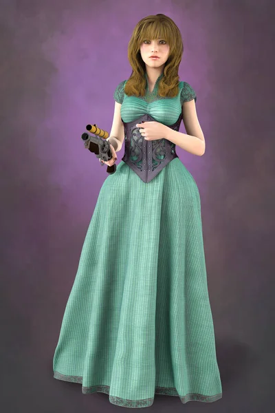 Beautiful Young Cgi Woman Dressed Black Leather Long Dark Hair Stock ...