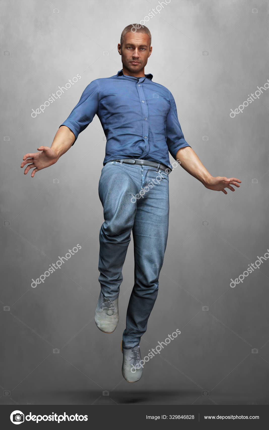 CG render of a handsome man in arms outstretched fantasy pose Stock ...