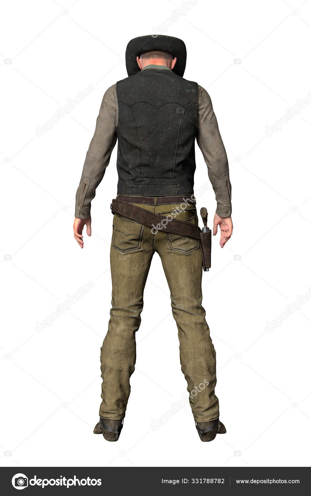 Rear view render of cowboy looking downwards, isolated Stock Photo by ...