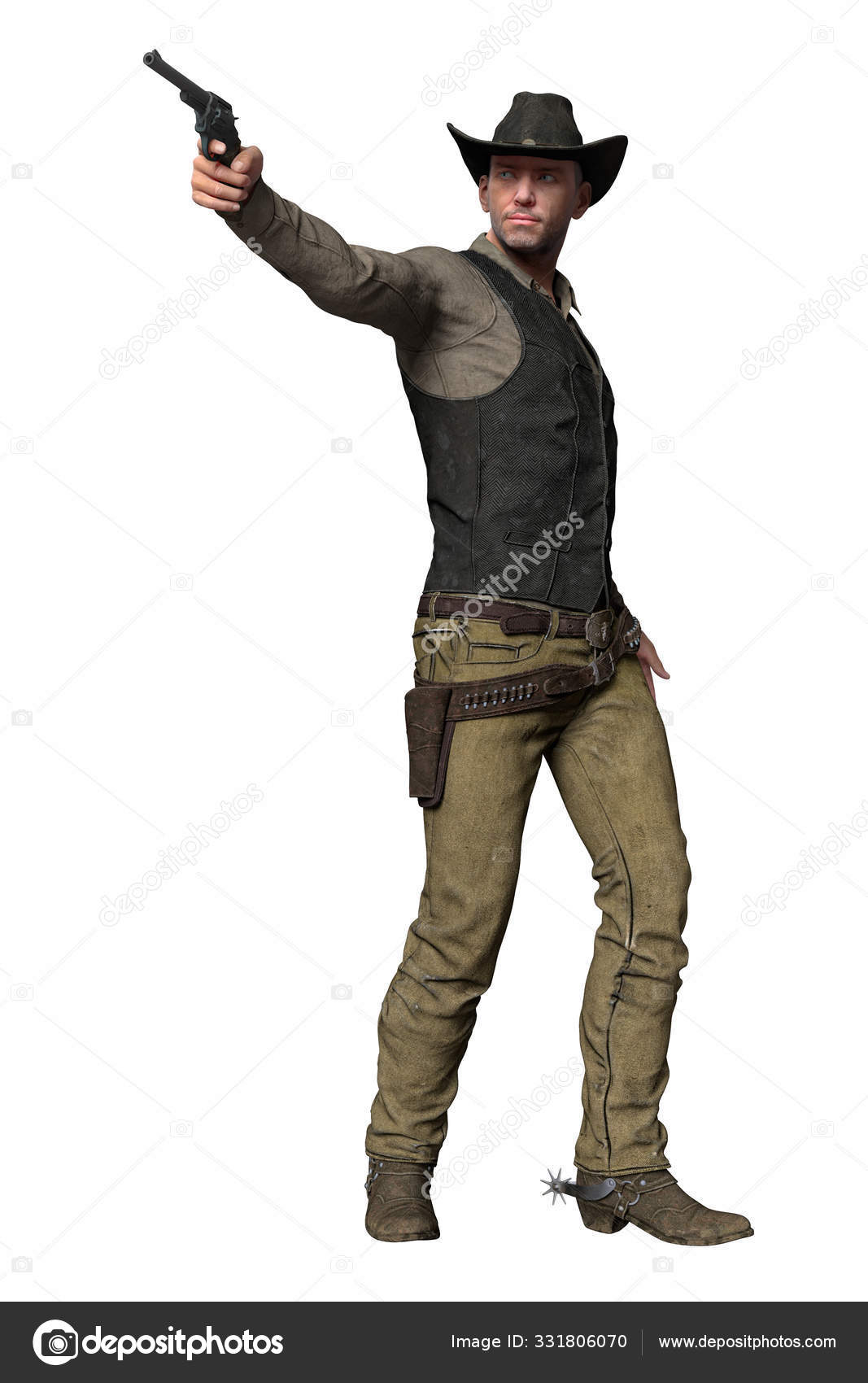 Rendering of a cowboy with a gun in his hand — Stock Photo ...