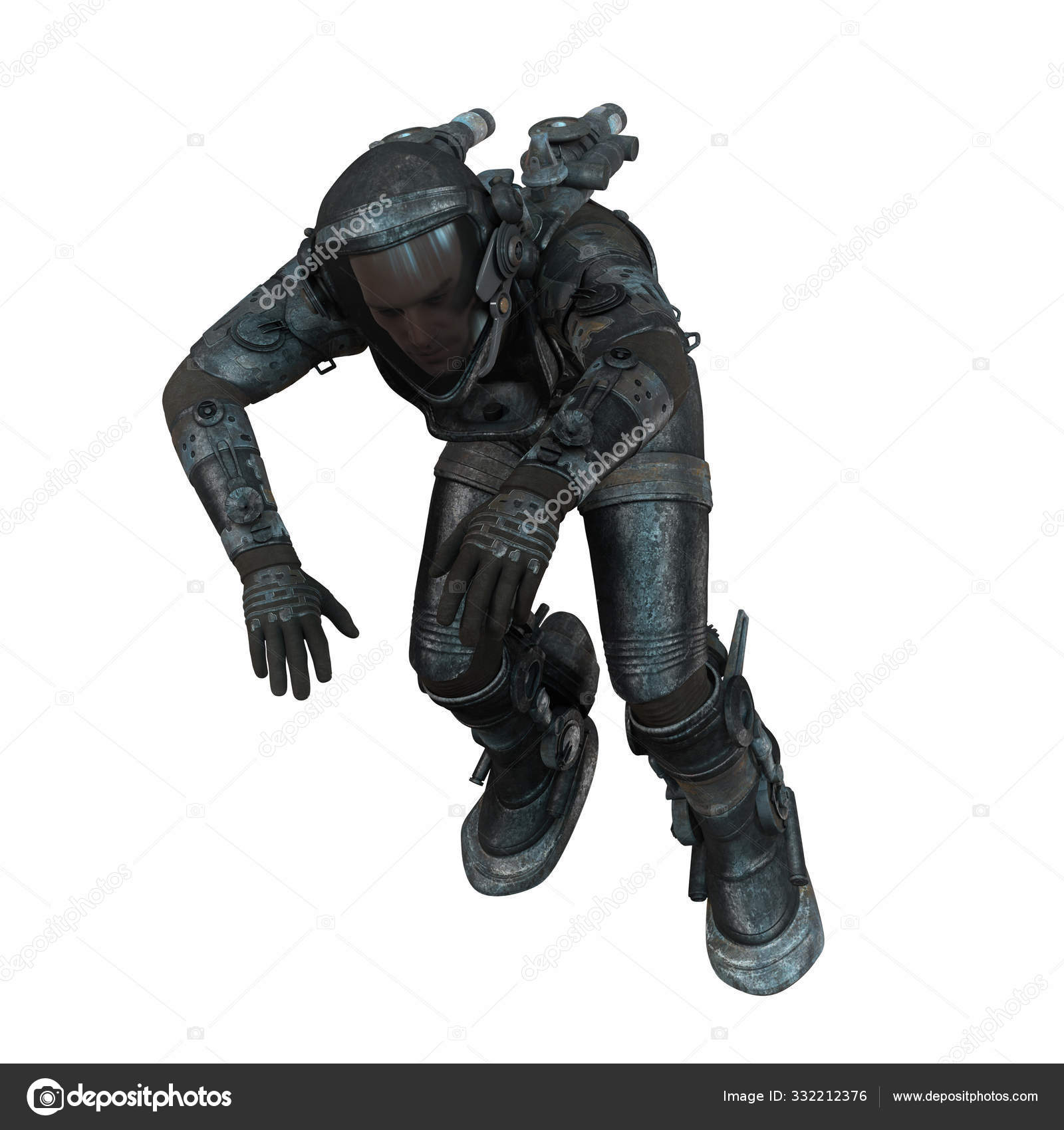CG spaceman in futuristic explorer suit in floating in space pose Stock ...