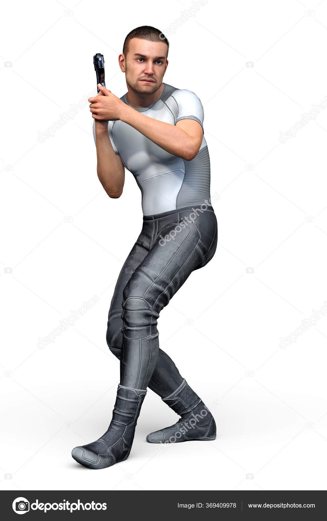 Illustration Male Science Fiction Futuristic Style Warrior Action Pose ...