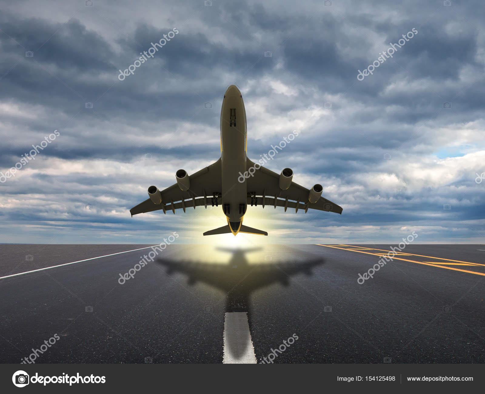 Plane taking off from airport runways Stock Photo by ©Gobba 154125498