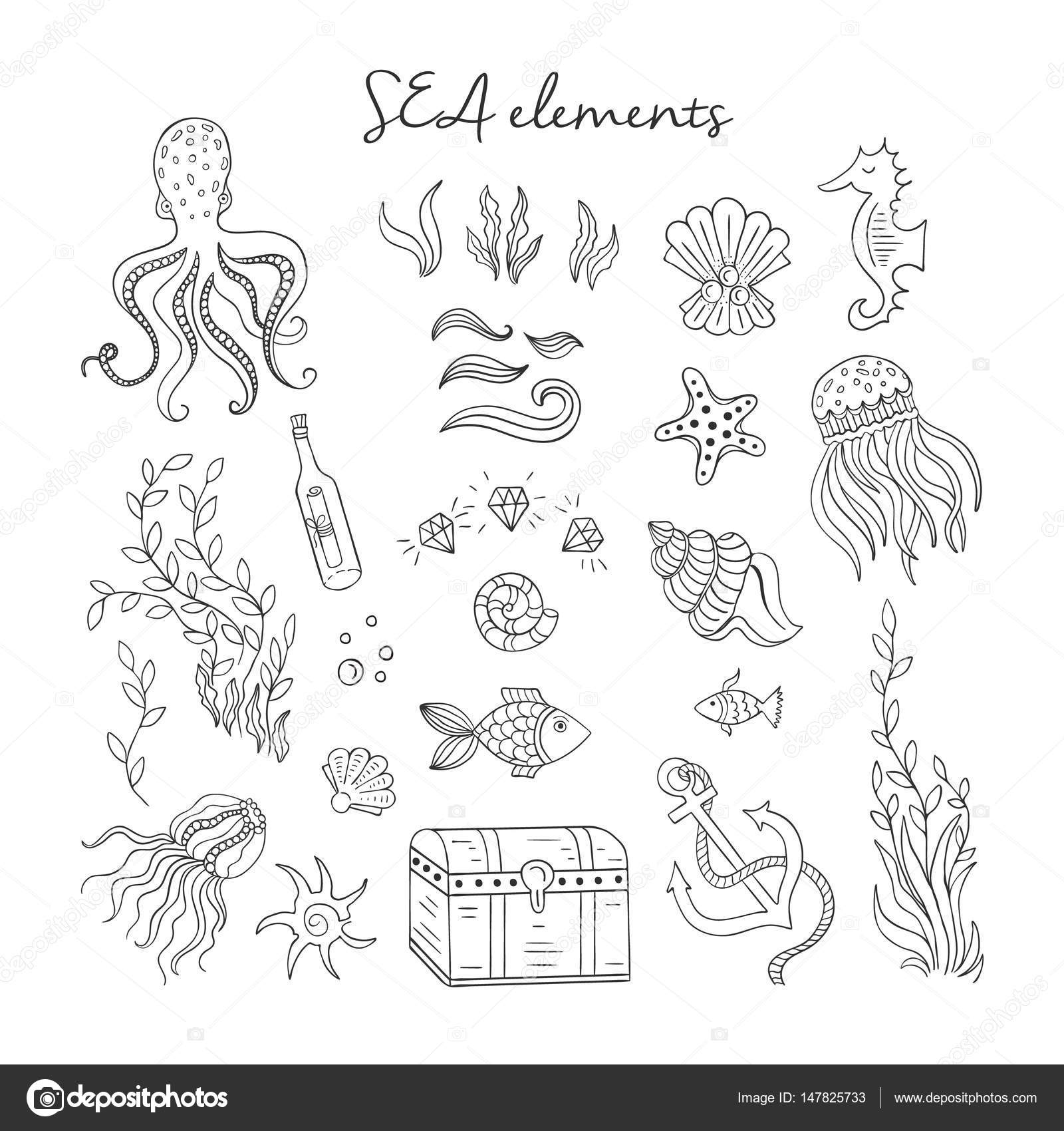 Sea outline elements Stock Vector by ©darijashka 147825733