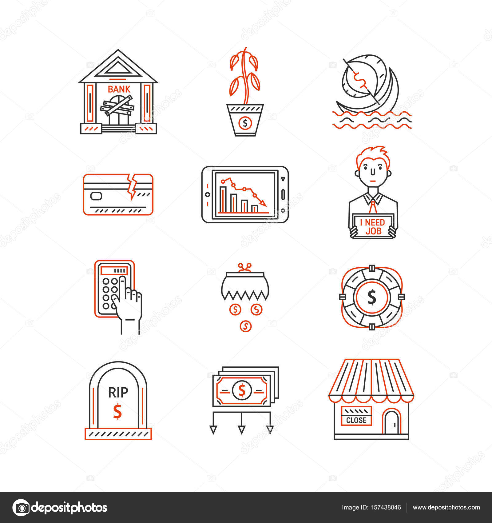 Economic crisis icons Stock Vector by ©darijashka 157438846