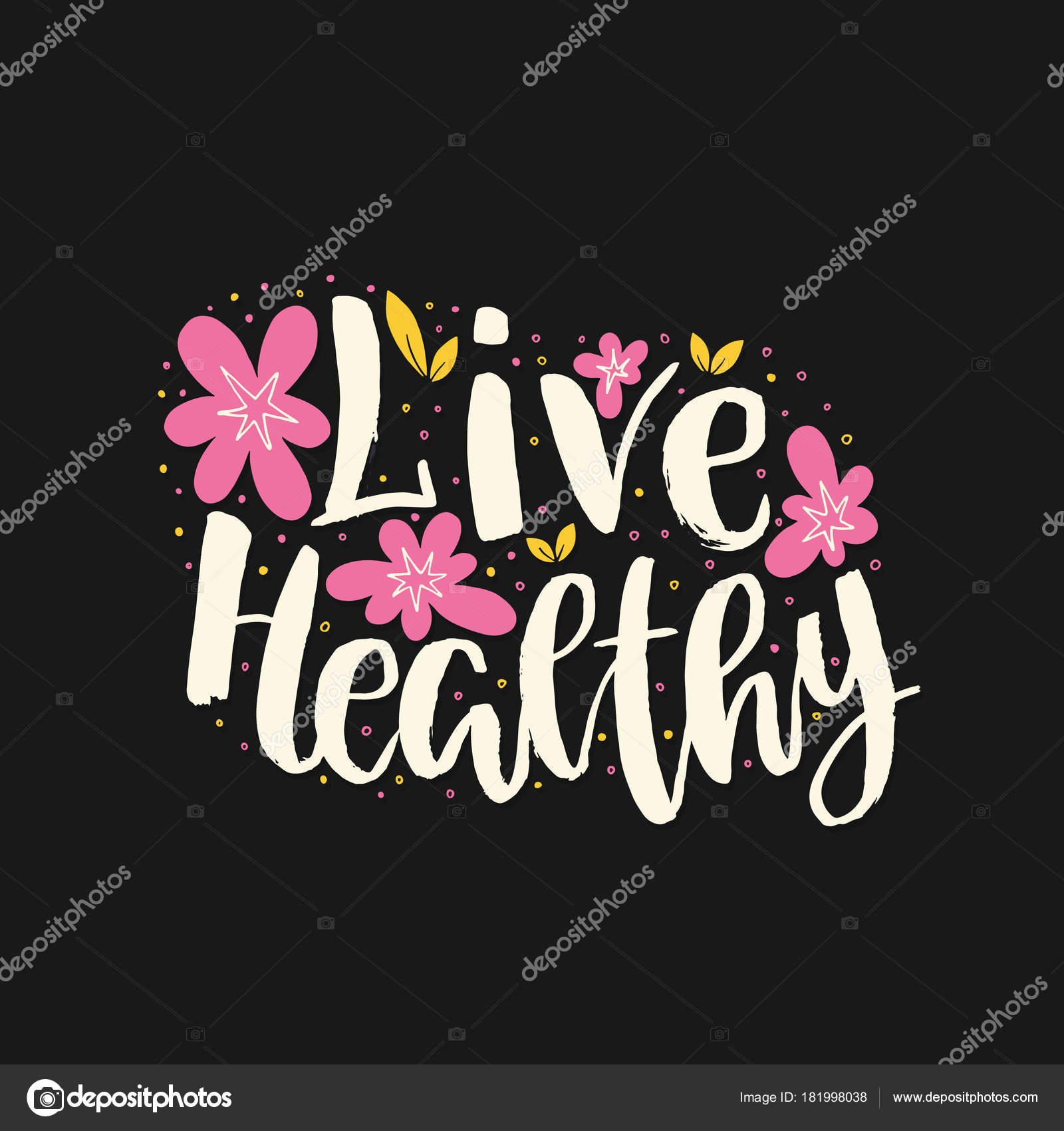Illustration Hand Lettering Text Live Healthy Stock Vector Image by ...