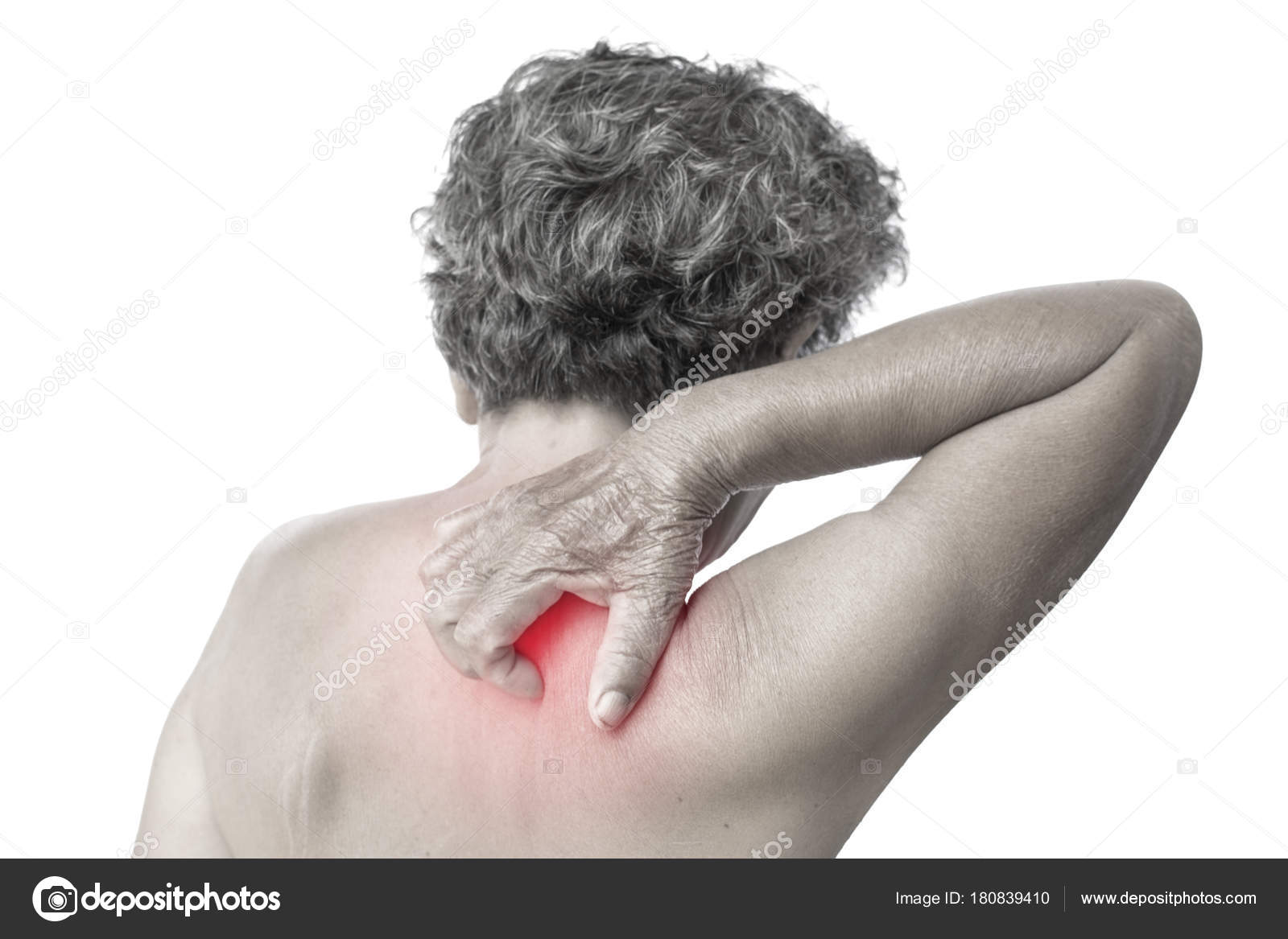 Old Woman Itching Her Back White Background Dermatitis Problem Concept ...