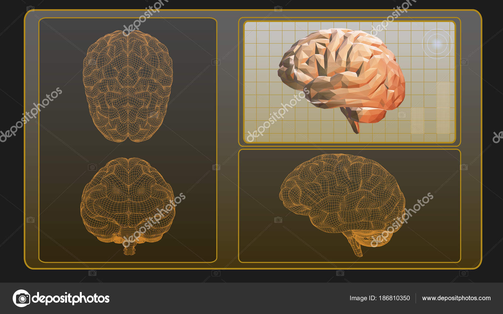3D brain analysis interface screen on gray BG Stock Vector Image by ...