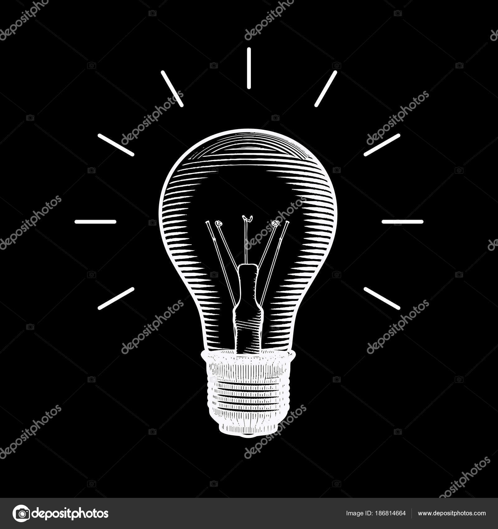 Engraved light bulb illustration on black BG Stock Vector Image by ...