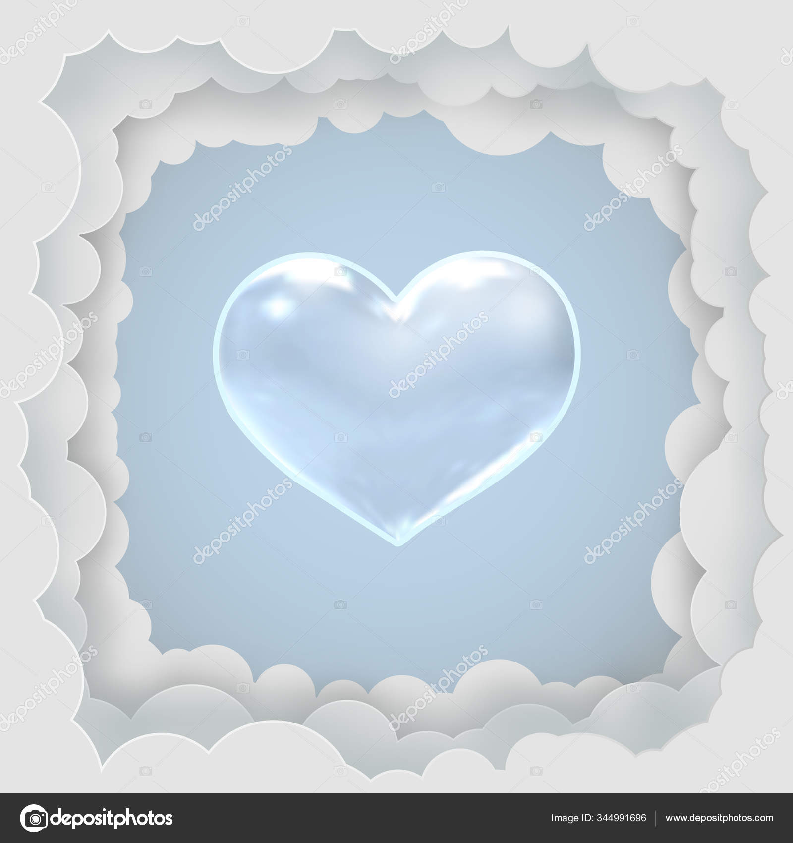 3D vector transparent heart on cloud frame paper cut BG Stock Vector by ...