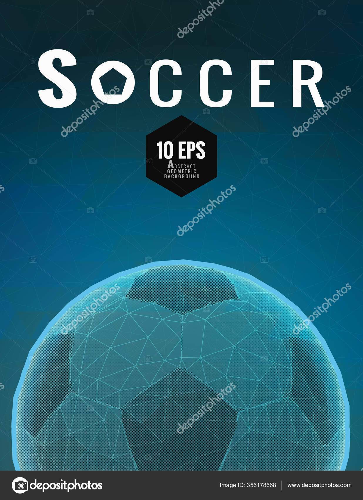Low Poly Soccer Ball Poster Graphics Polygonal Dark Blue Green Stock ...