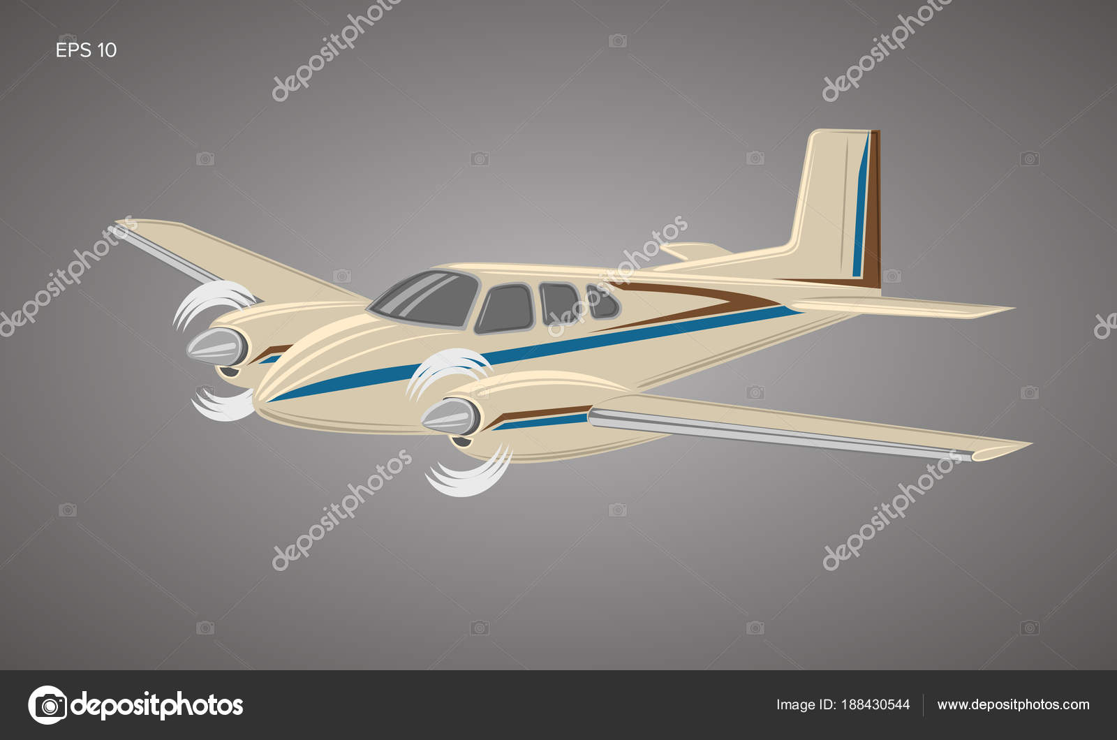 Small plane vector illustration. Twin engine propelled passenger ...