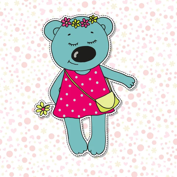 Cute Cartoon Teddy Bear Girl Pink Bow Bubble Gum — Stock Vector © Reginast777 #231330632