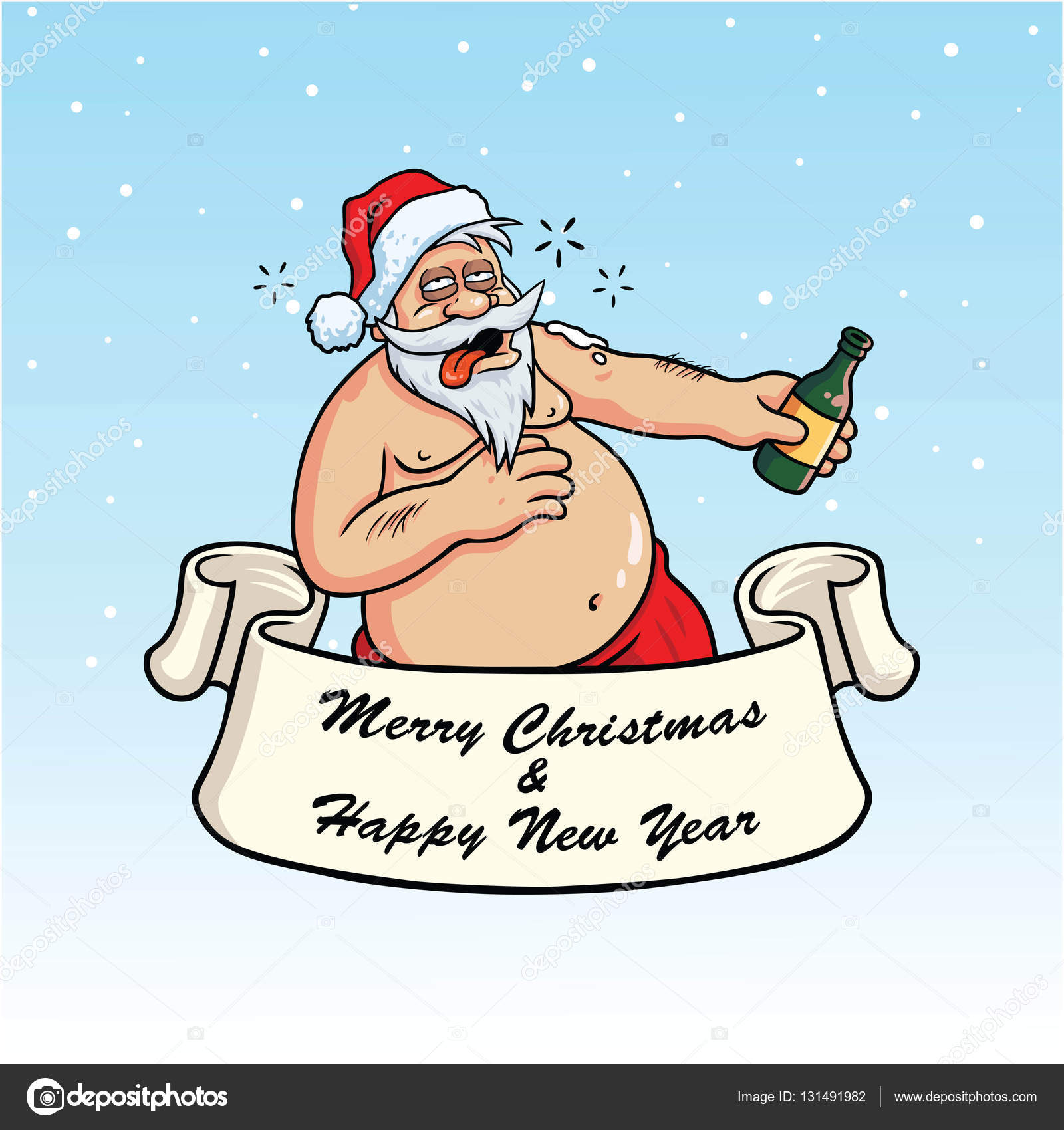 Drunk Santa Claus Drinking Booze. Christmas Greeting Card Vector on ...