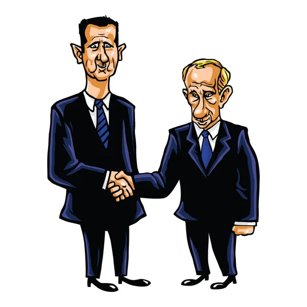 Bashar Al-Assad con Vladimir Putin Dibujos animados Vector Ilustración 2023