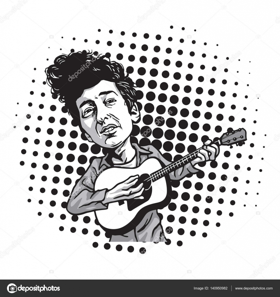 BubbleBob Dylan Cartoon Playing Guitar. Black and White Cartoon in Pop ...