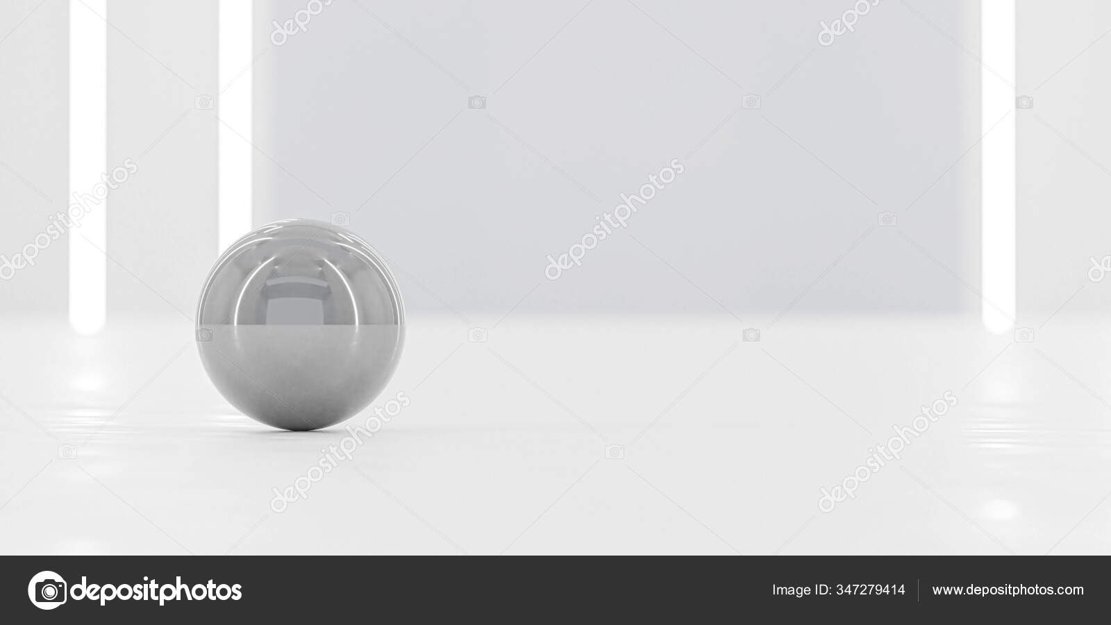 Metal ball abstract sphere mirror reflection in bright industrial ...