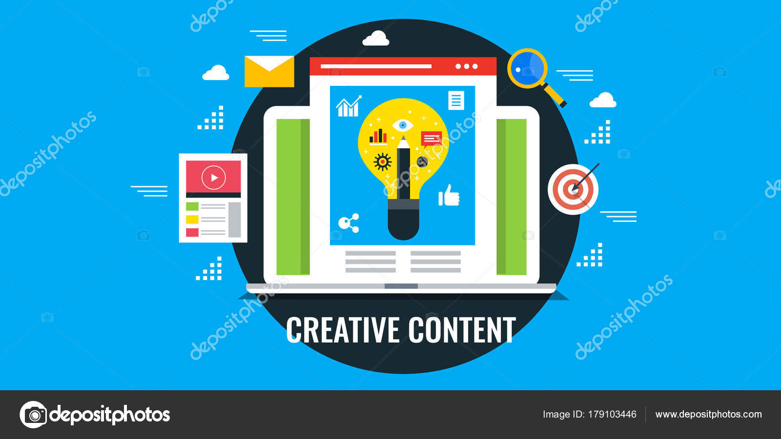 Creative Content Production New Content Development Concept Flat Design ...