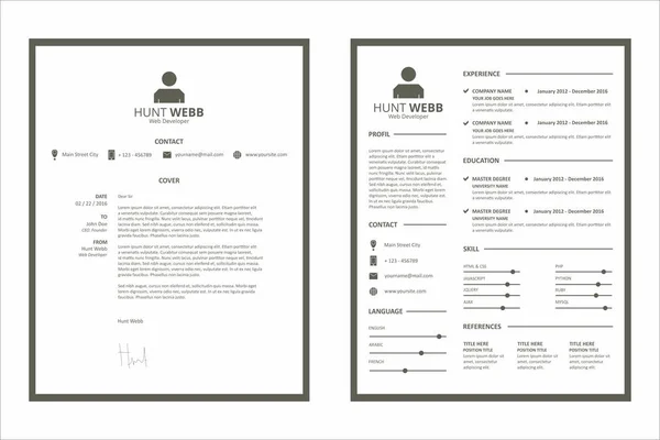 CV Resume, Curriculum Vitae Web Page Flat Design Color Blue with Cover ...