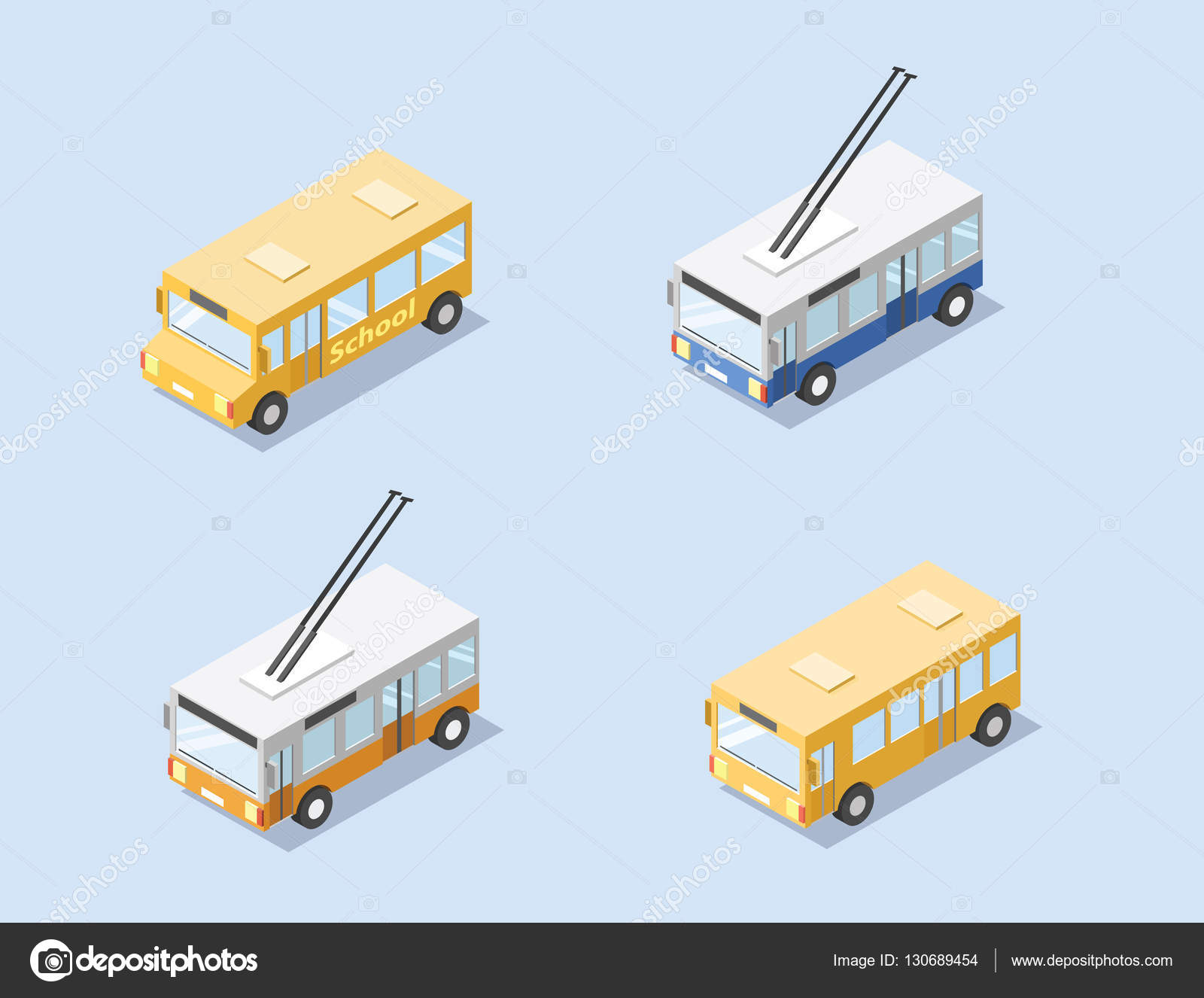 Vector isometric set of public city transport ,bus, , trolleybus Stock ...