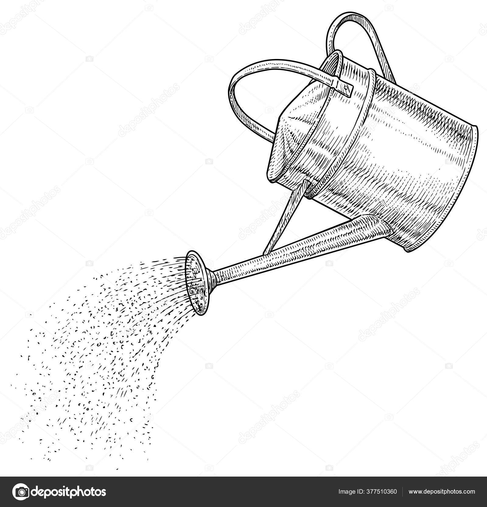 Watering Can With Water Drawing