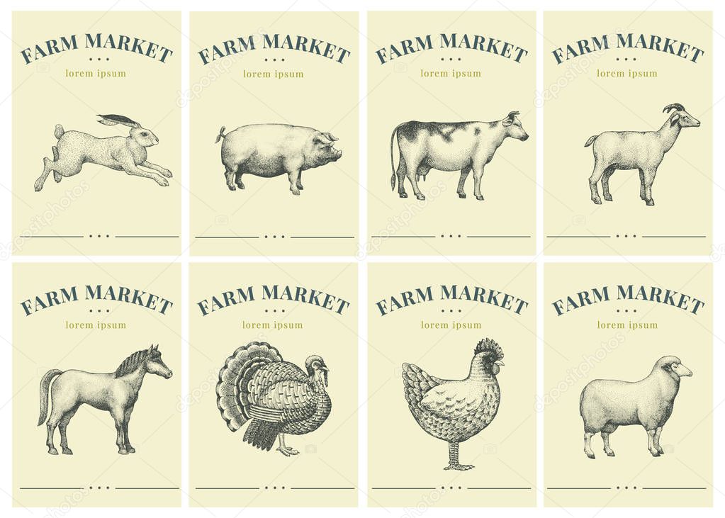 Etiquetas con animales de granja. Establecer plantillas de precios para ...