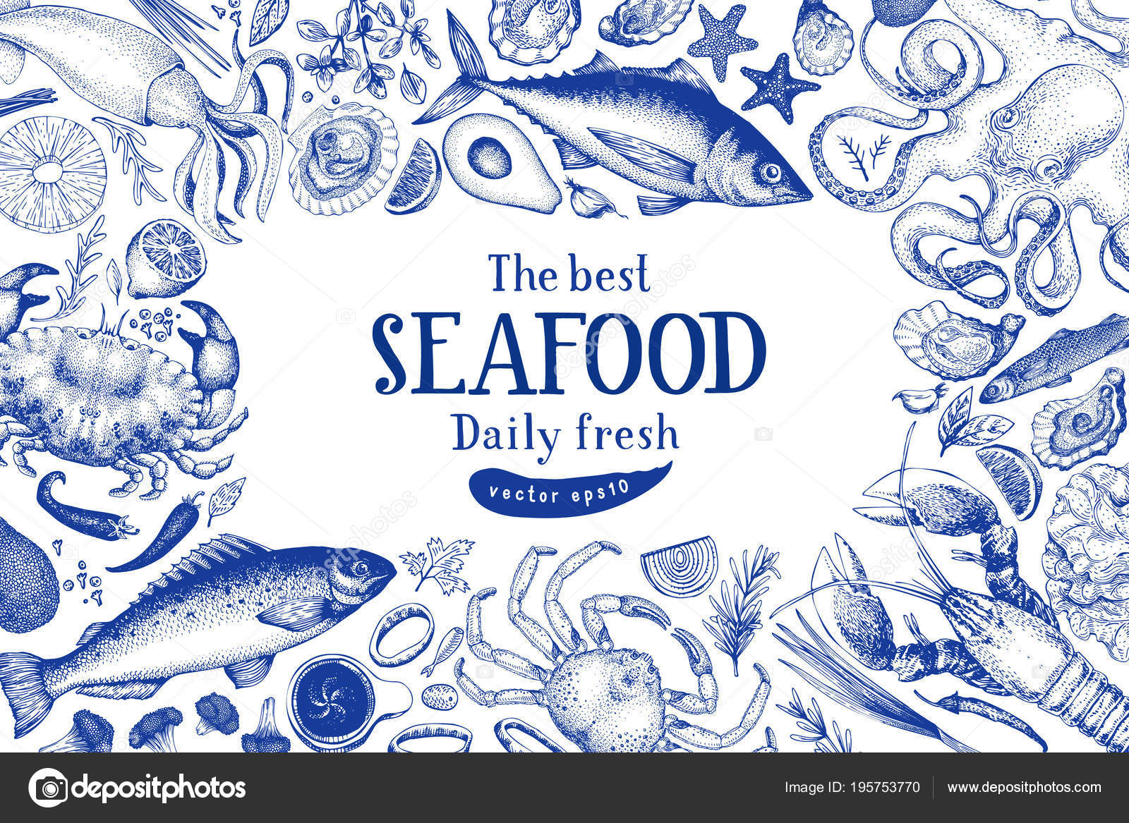 Seafood vector frame illustration. Can be use for restaurants menu ...