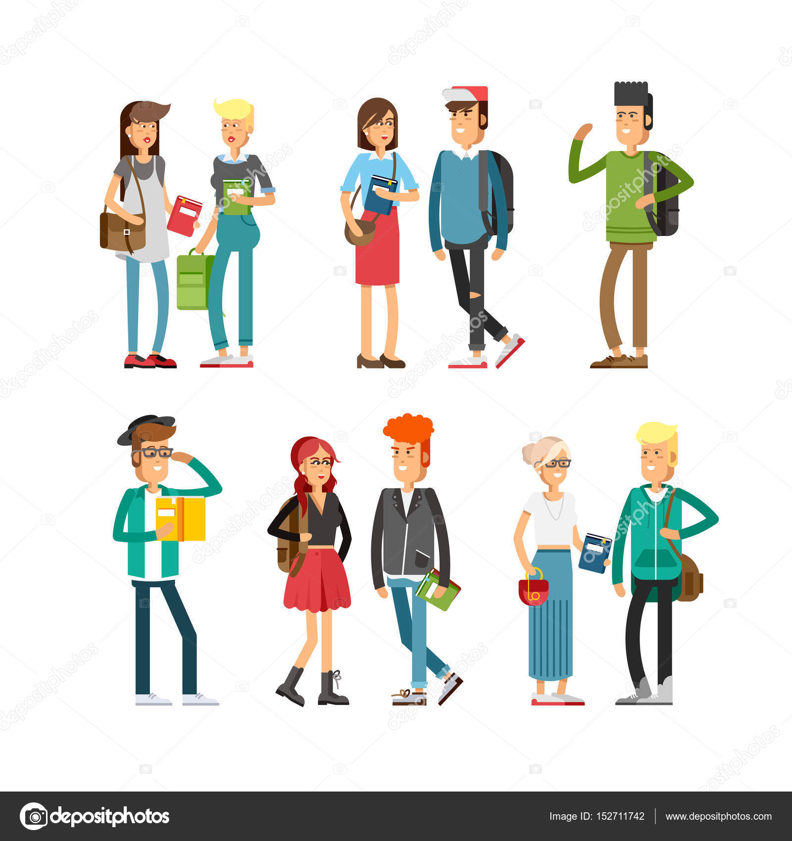 Ilustración plana conjunto de estudiantes Vector de stock por ©oxygen_8 ...