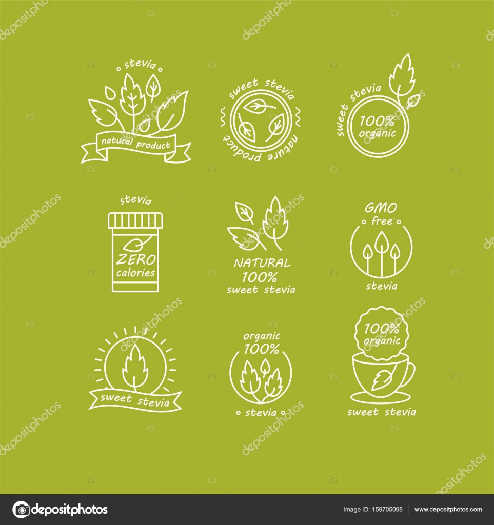 Vector set of stevia labels, logos, badges, icons. Natural sweetener ...