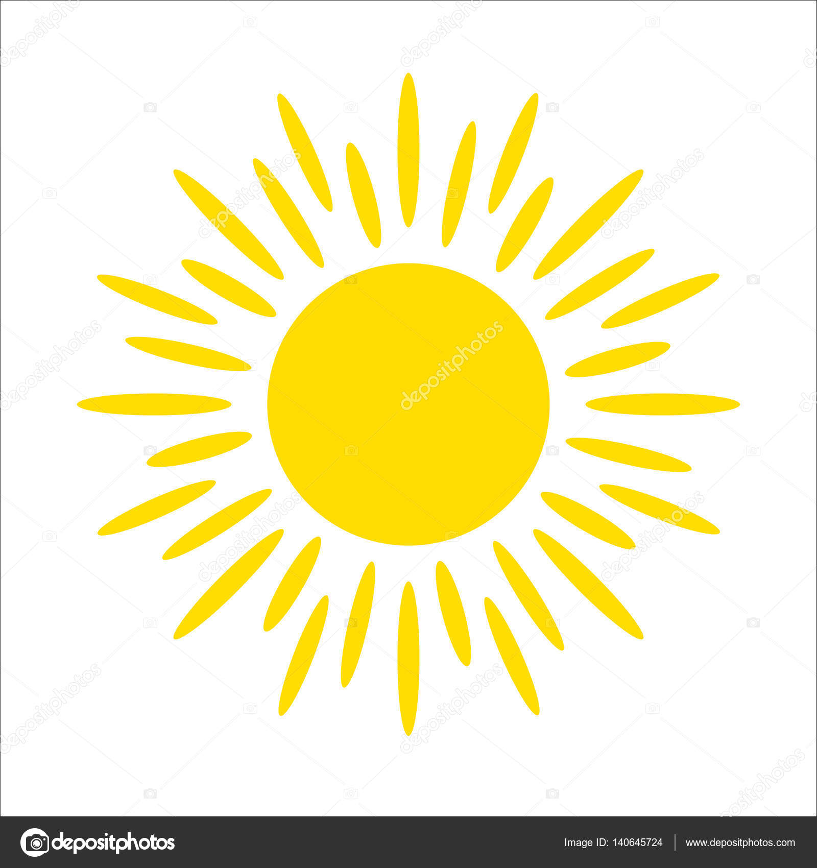 Yellow sun icon isolated on white background. Flat sunlight, sign ...