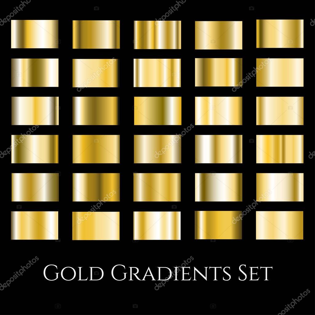 Gold metal gradient set. Gradation design swatches collection — Stock ...