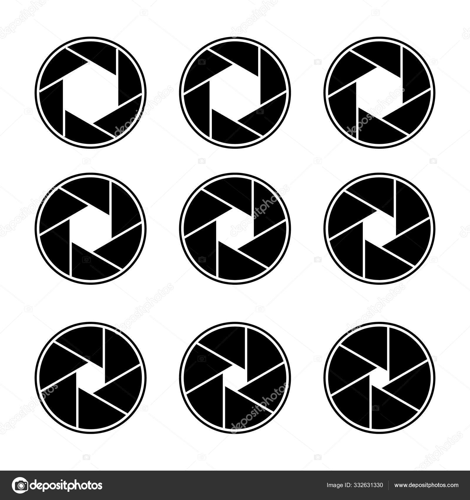 Camera lens diaphragm icon set. Camera shutter symbols, Vector ...