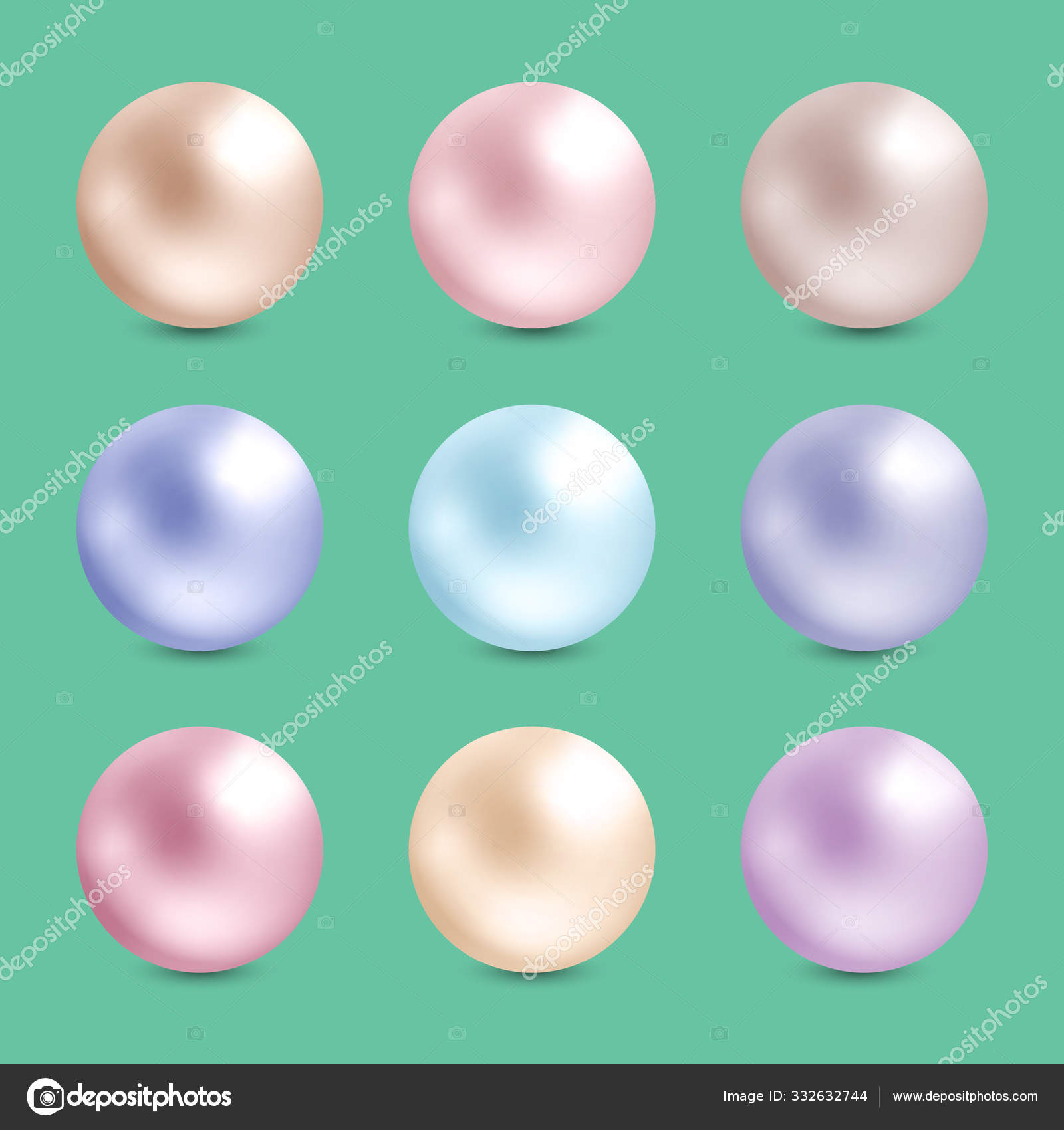 Set of 3d pearl orbs. Realistic shiny spheres. Different color jewelry ...