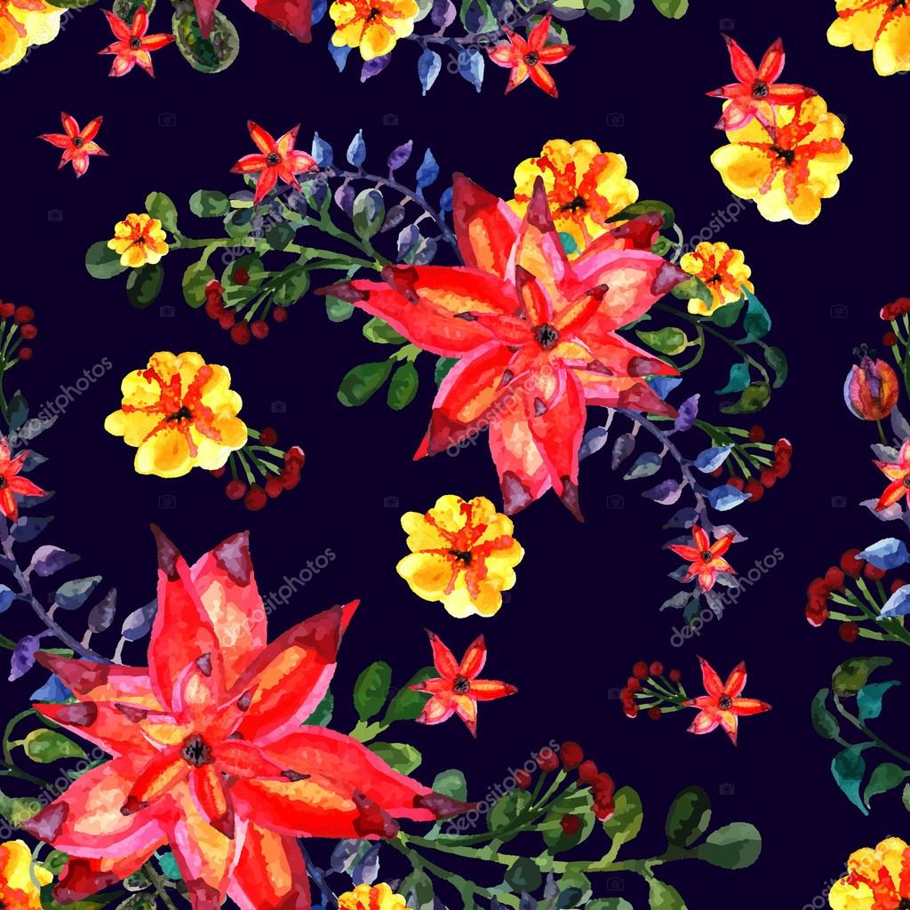 Floral seamless pattern. Dark background. texture with leaves. Flourish ...