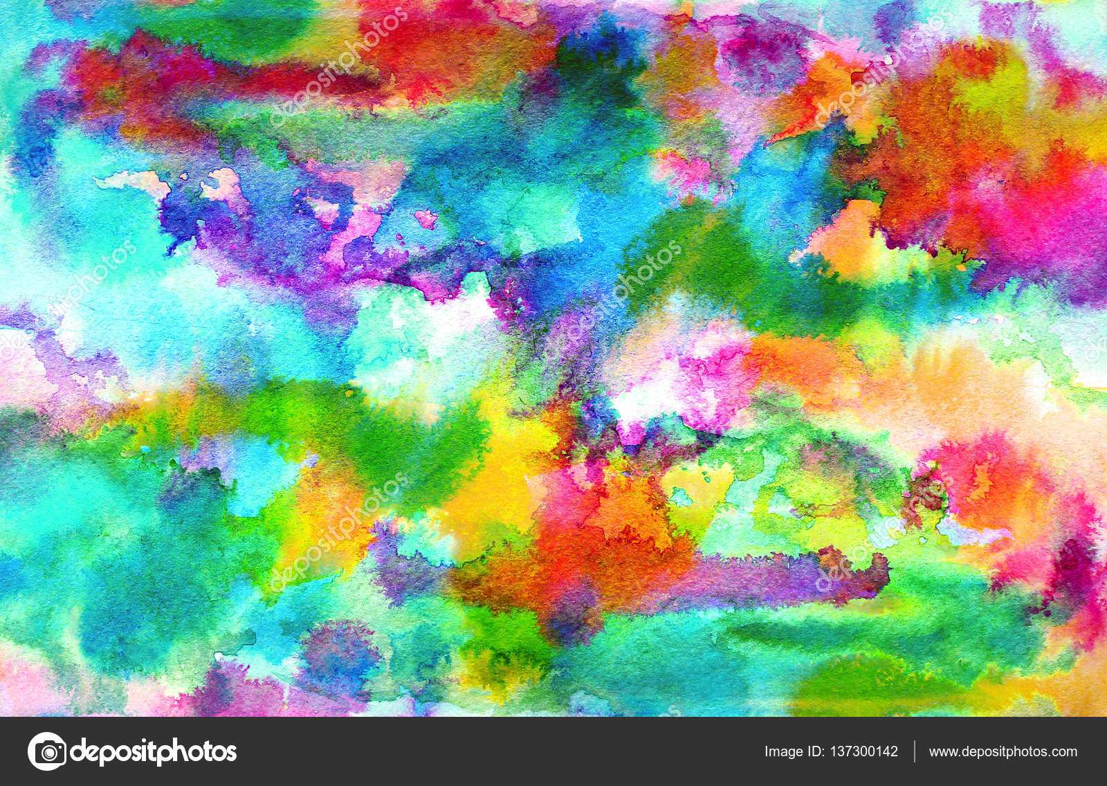 Abstract blue rainbow ink painting on grunge paper texture. Hand ...