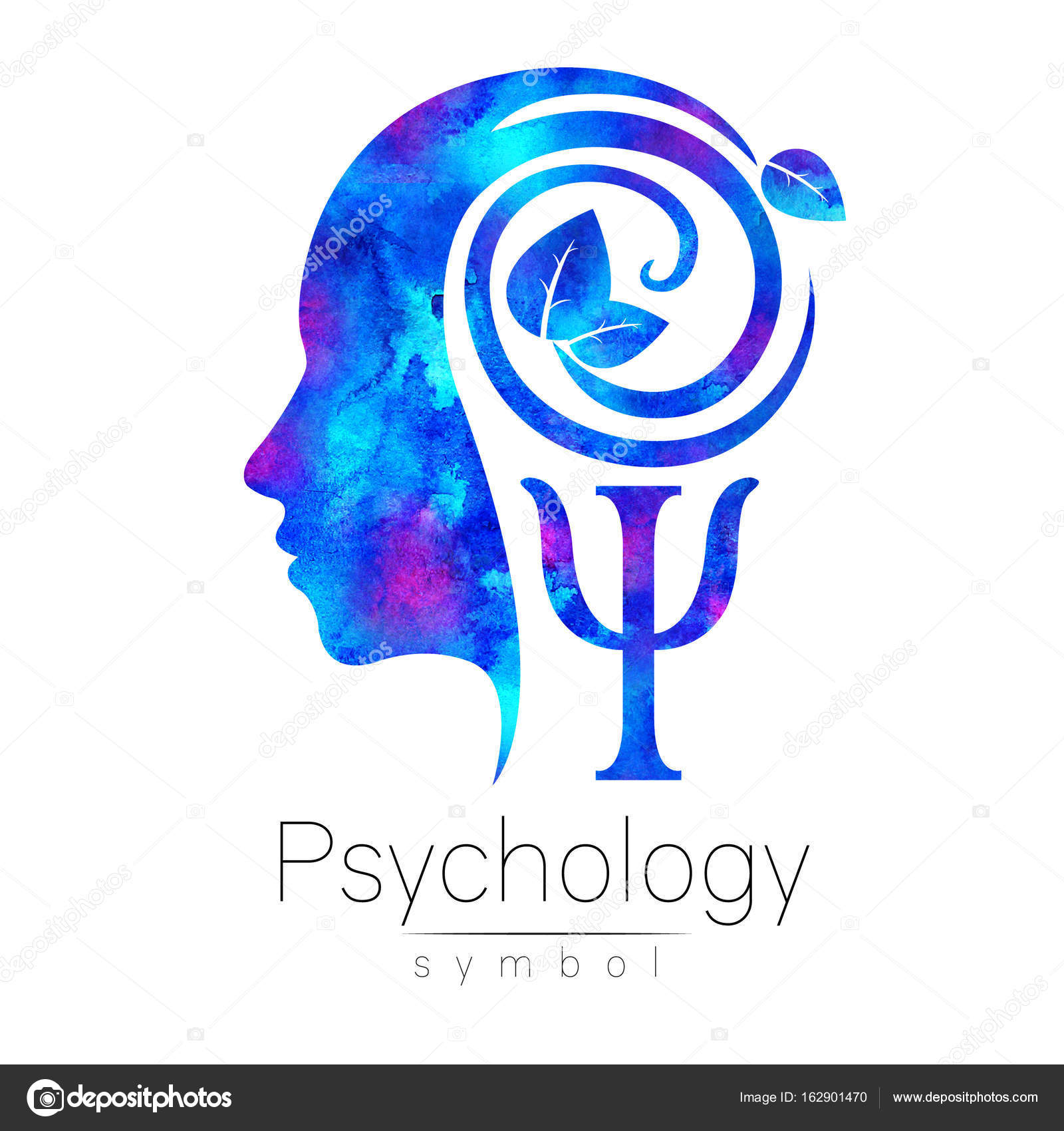 Cabeza moderna Logo signo de la Psicología. Perfil humano. Hojas Verdes ...