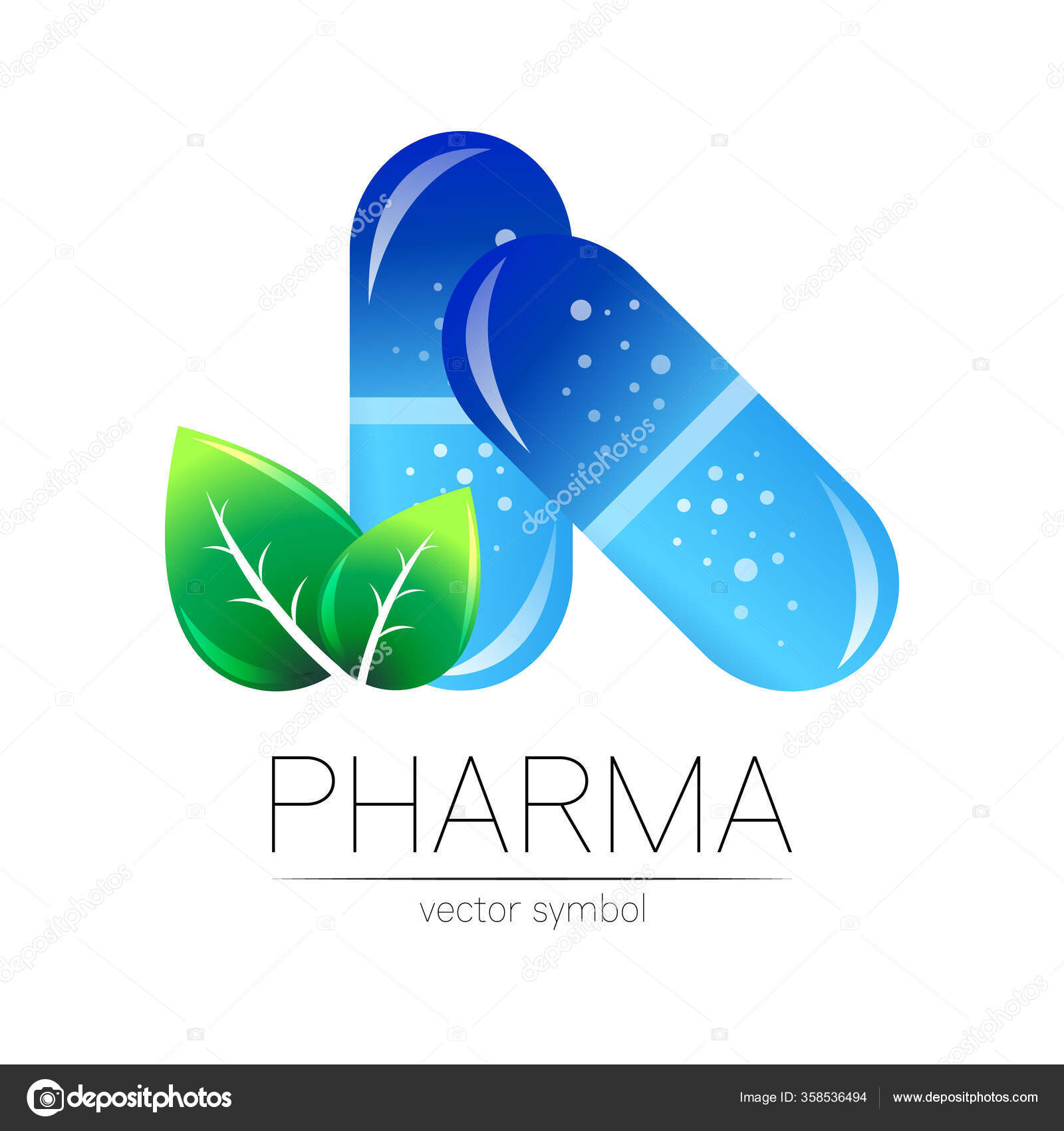 Pharmacy vector symbol with green leaf for pharmacist, pharma store ...