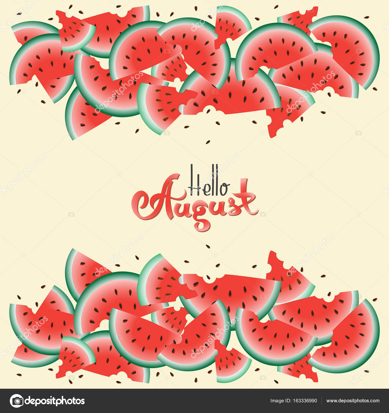 Watermelons and cursive lettering phrases Hello, August. Stock Vector by ©velishchuknatali 163336990