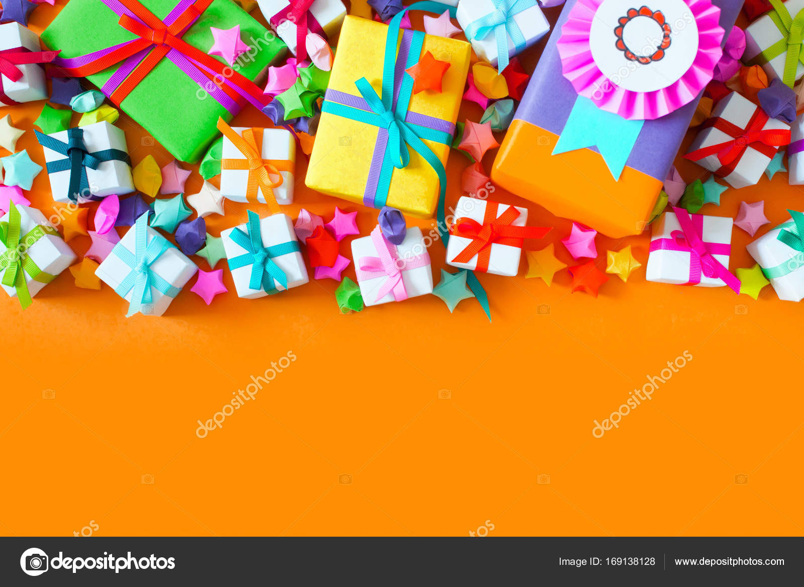 Colored gift boxes with colorful ribbons. Yellow background. Gif Stock ...