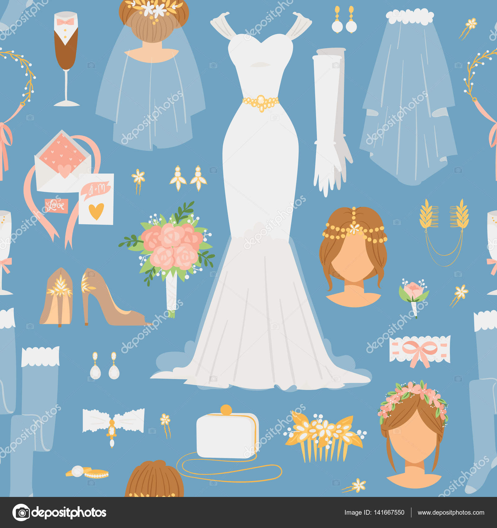 Wedding cartoon bride icons vector seamless pattern Stock Vector Image ...