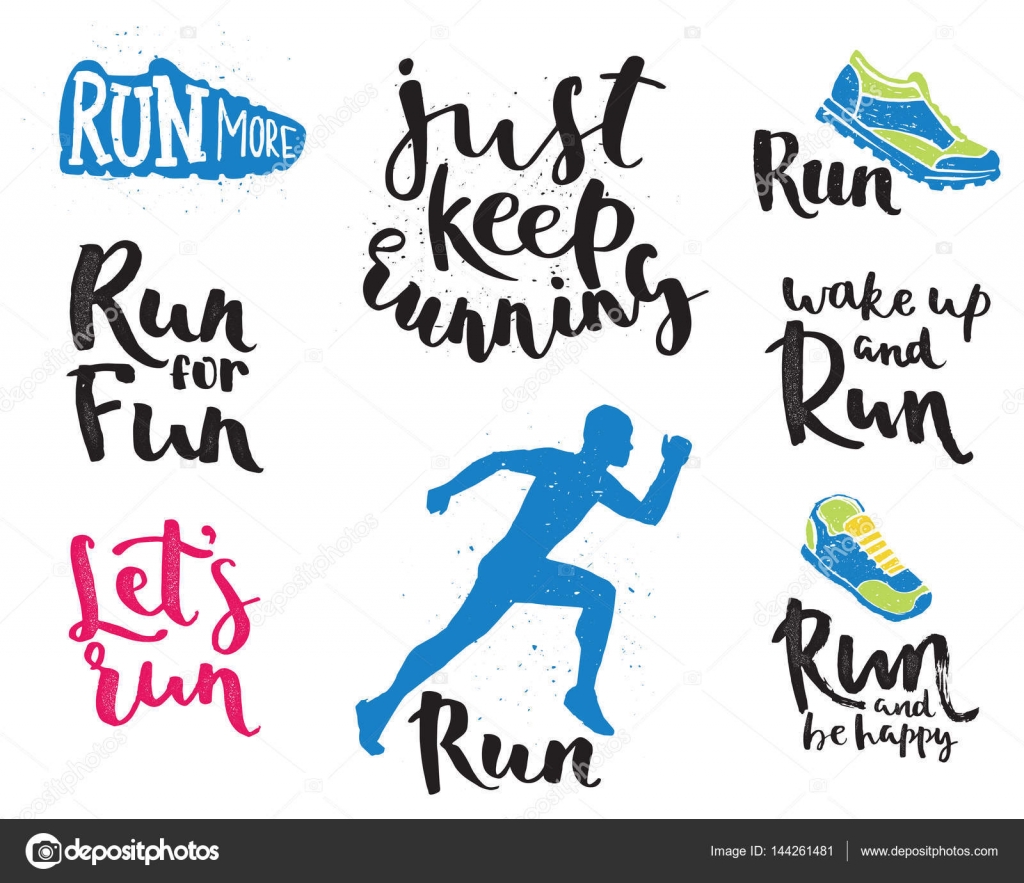 Running man marathon logo jogging emblems label and fitness training ...