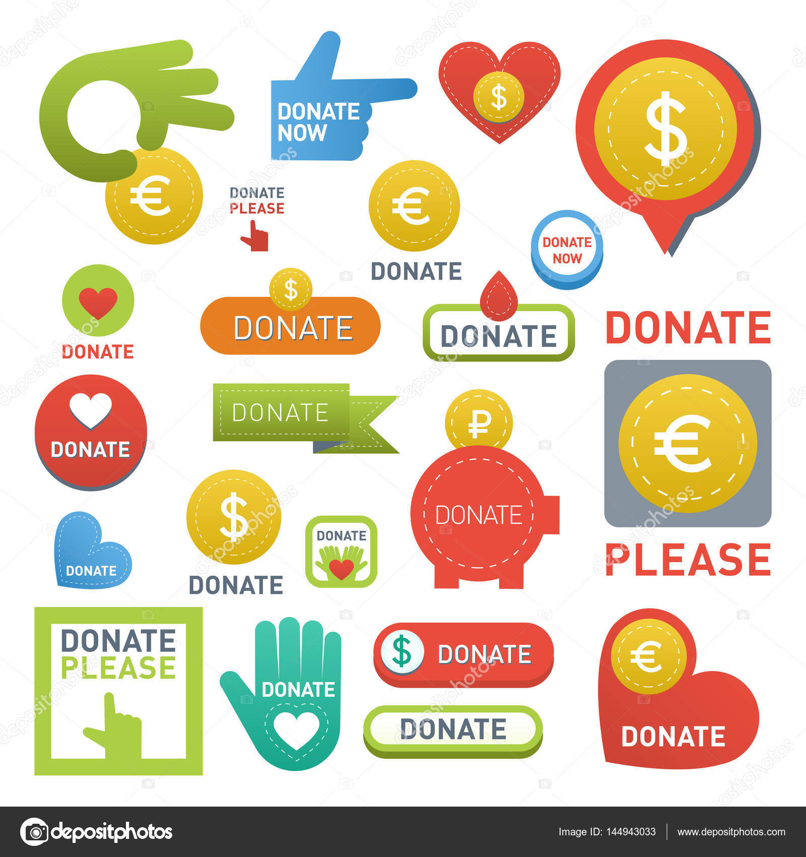 Donate buttons vector set illustration help icon donation gift charity ...