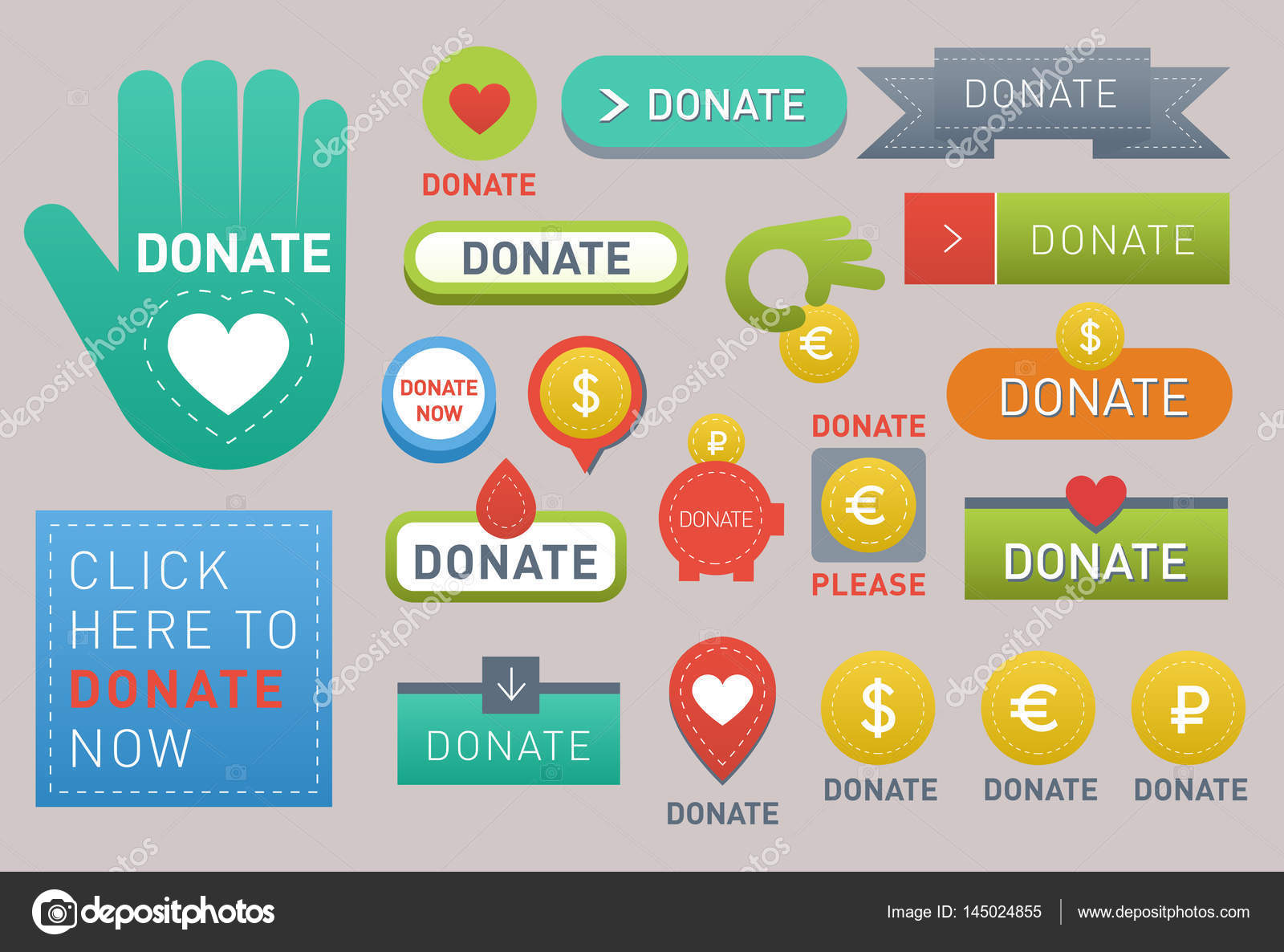 Donate buttons vector set illustration help icon donation gift charity ...