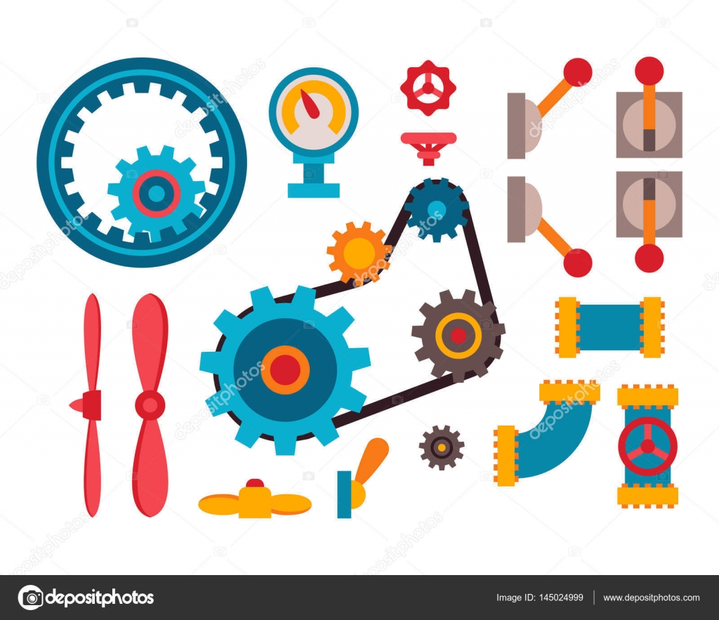 Piezas de la máquina diferente mecanismo vector ilustración . Vector de ...