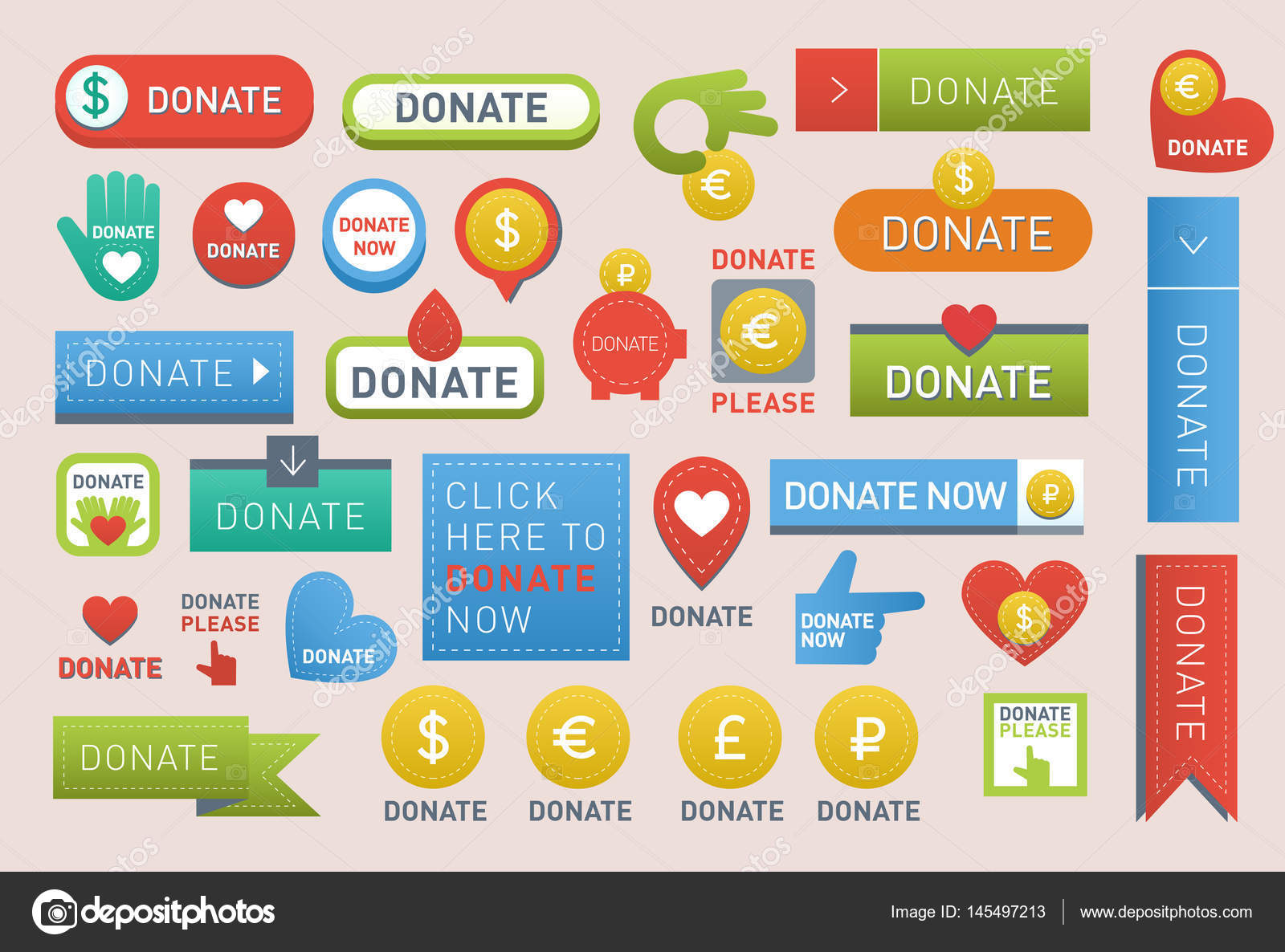 Donate buttons vector set illustration help icon donation gift charity ...