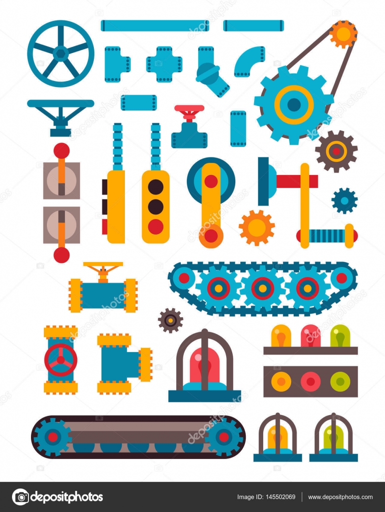 Piezas de la máquina diferente mecanismo vector ilustración . Vector de ...