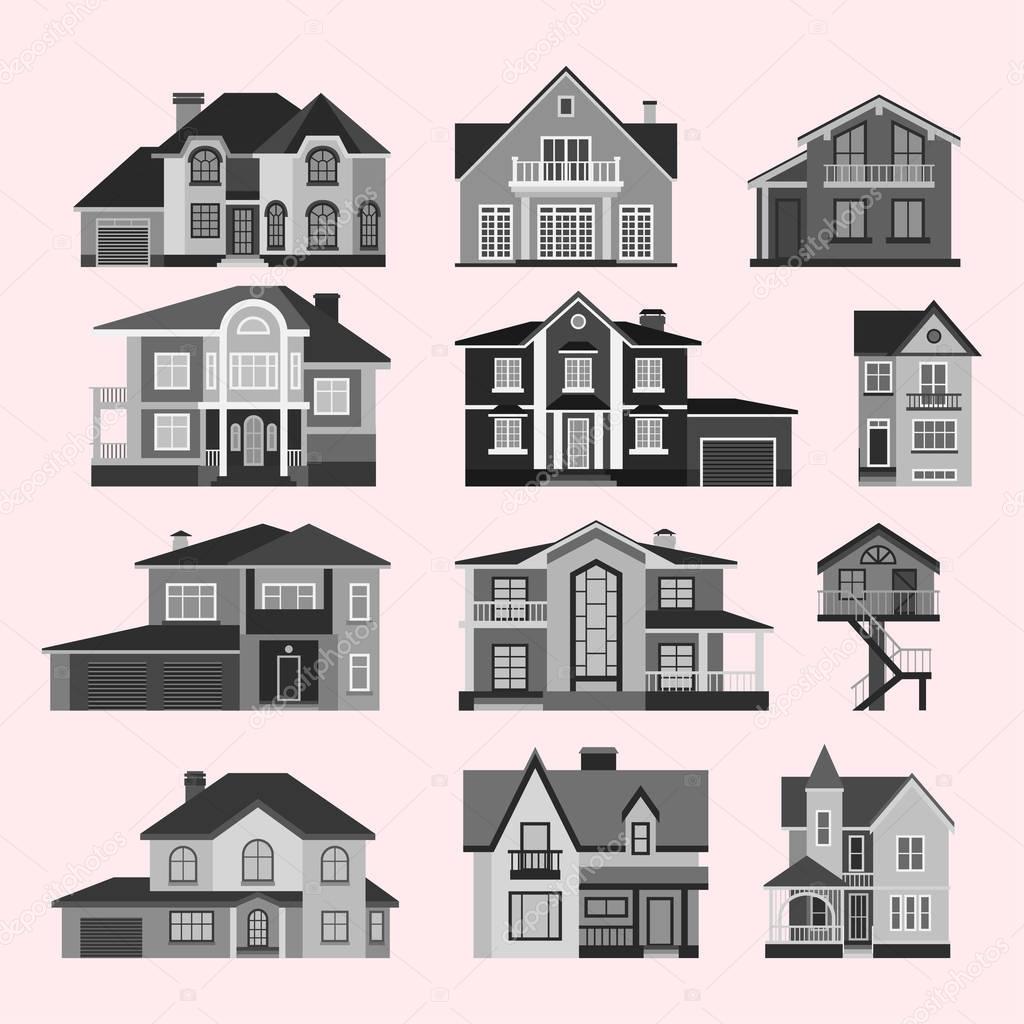 Casas vista frontal vector ilustración edificio arquitectura casa ...