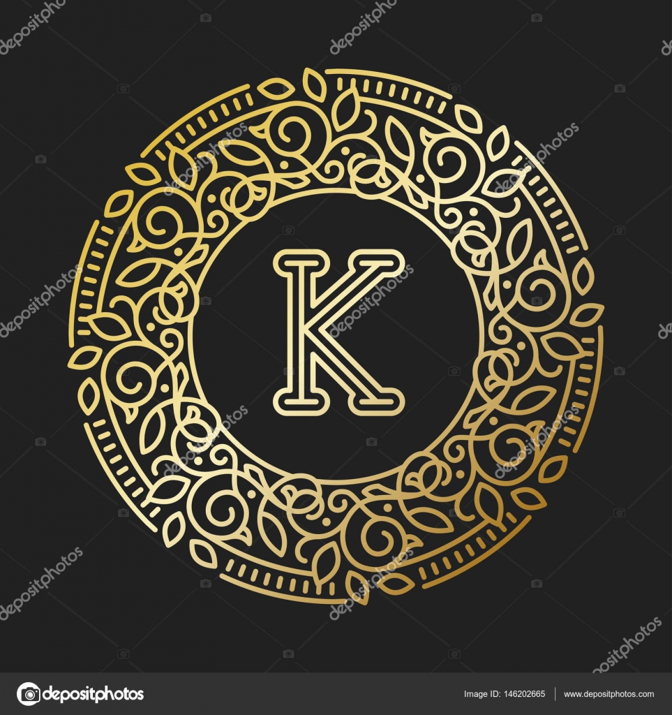 Monogram K bage logo vector illustration text letter nature leaf badge ...