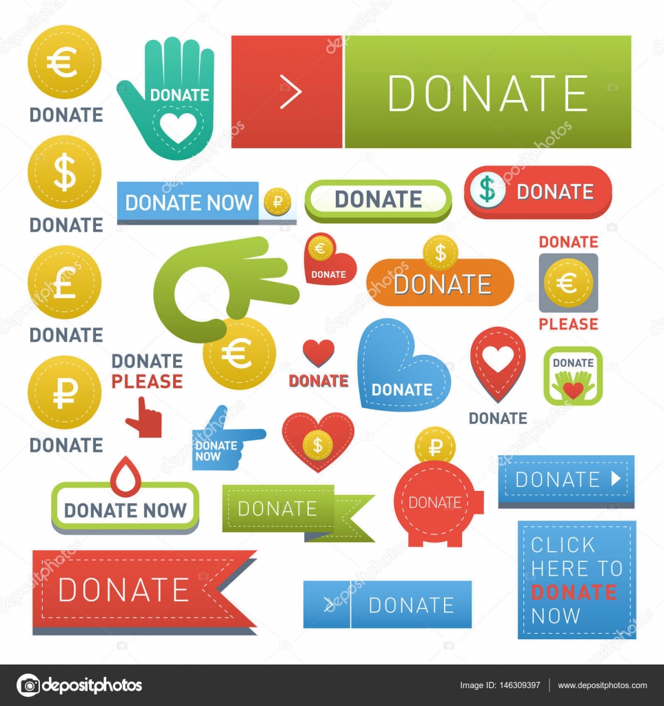 Donate buttons vector set illustration help icon donation gift charity ...