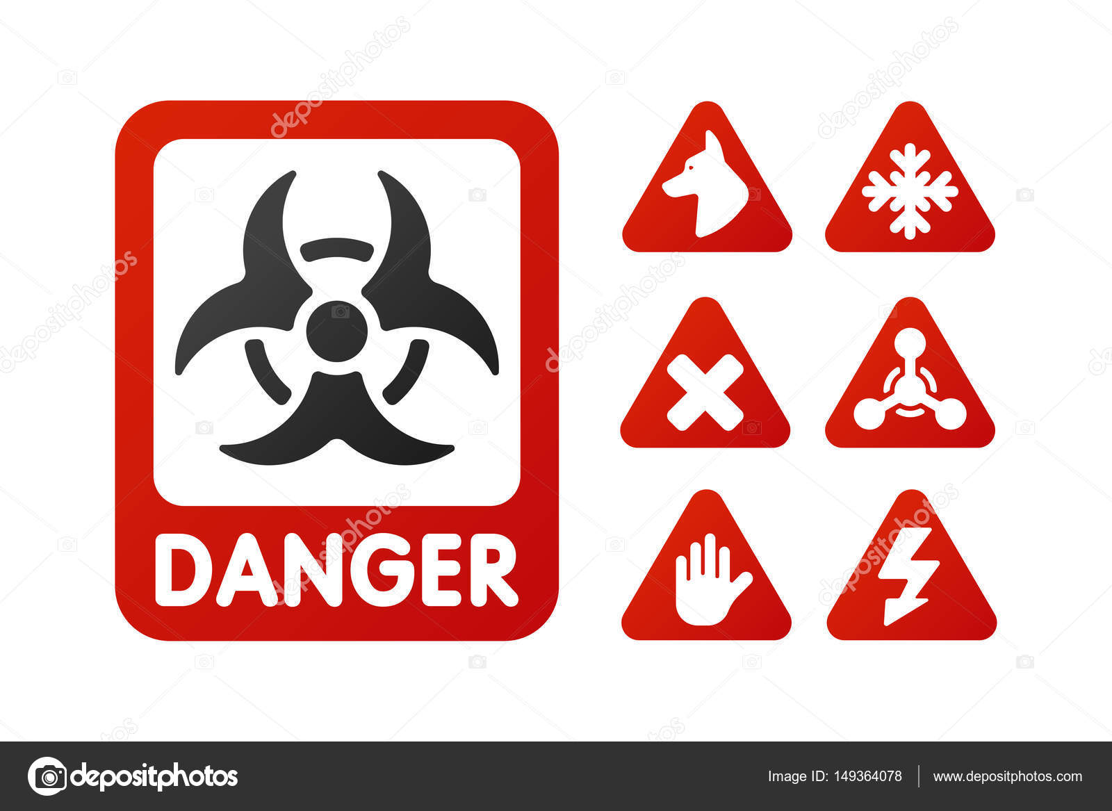 Prohibition signs set industry production vector yellow red warning ...
